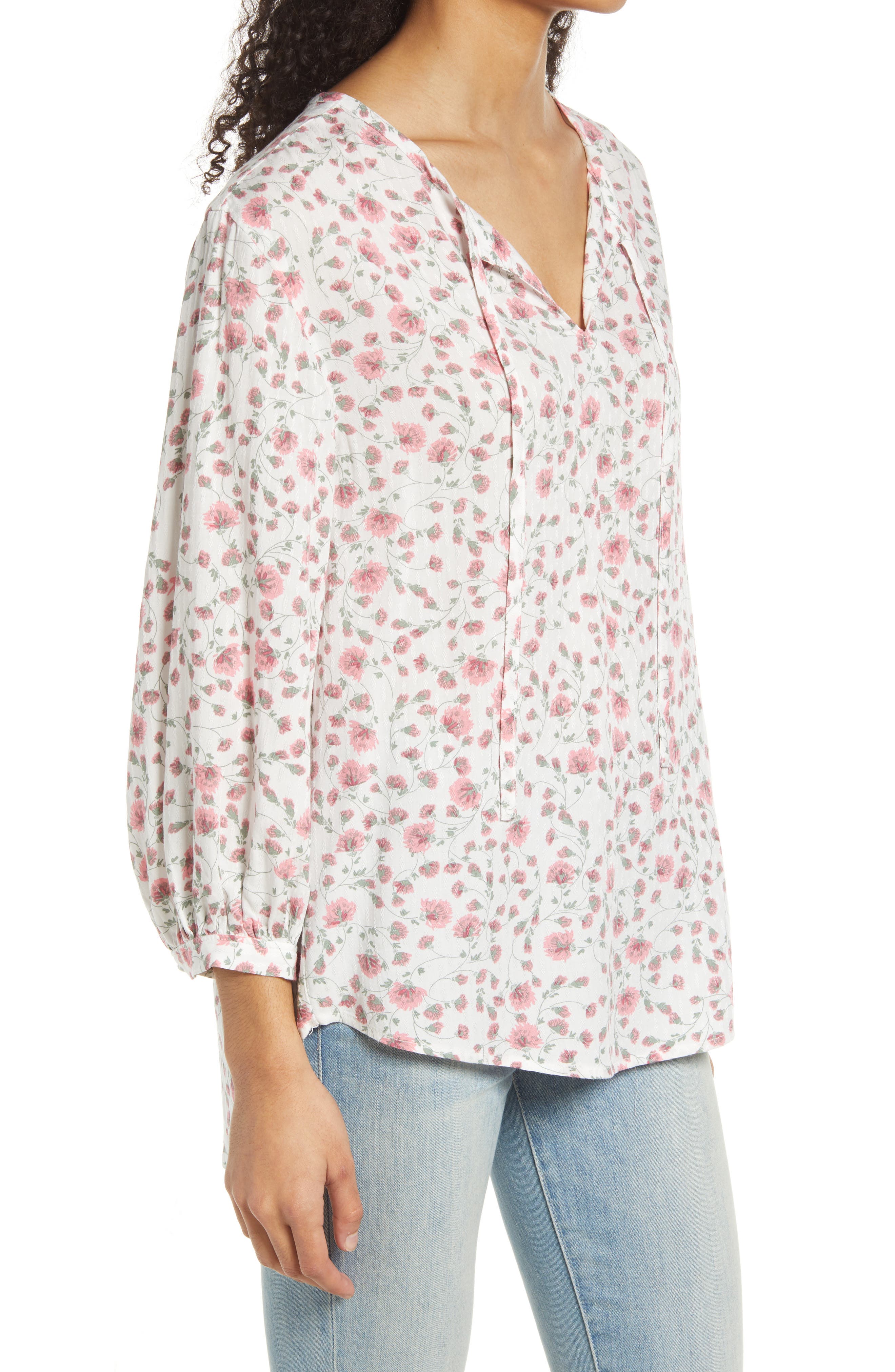 Caslon® Floral Split Neck Shirt | Nordstrom