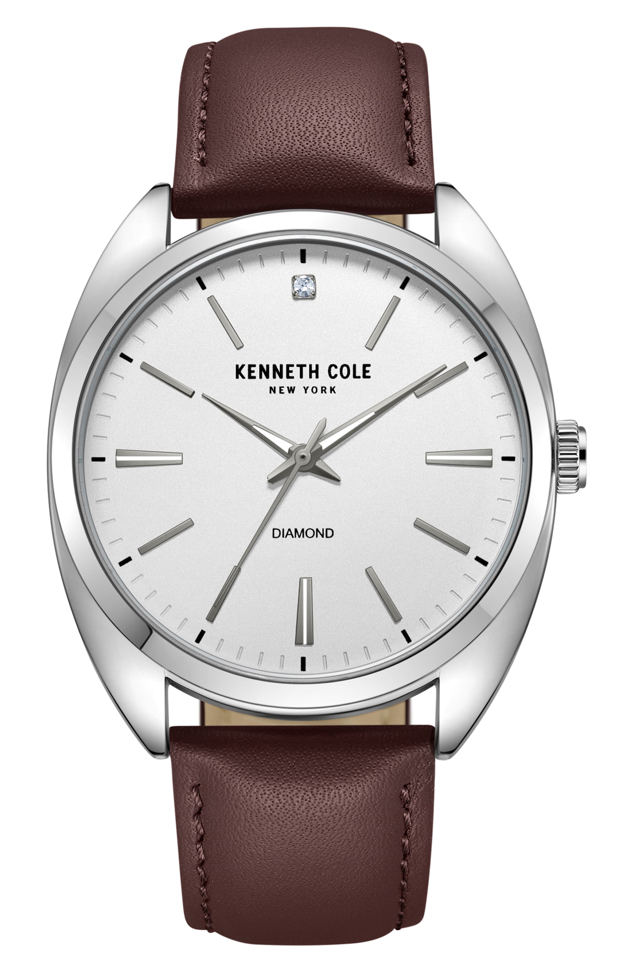Kenneth Cole Diamond Dial Leather Strap Watch, 42mm | Nordstromrack