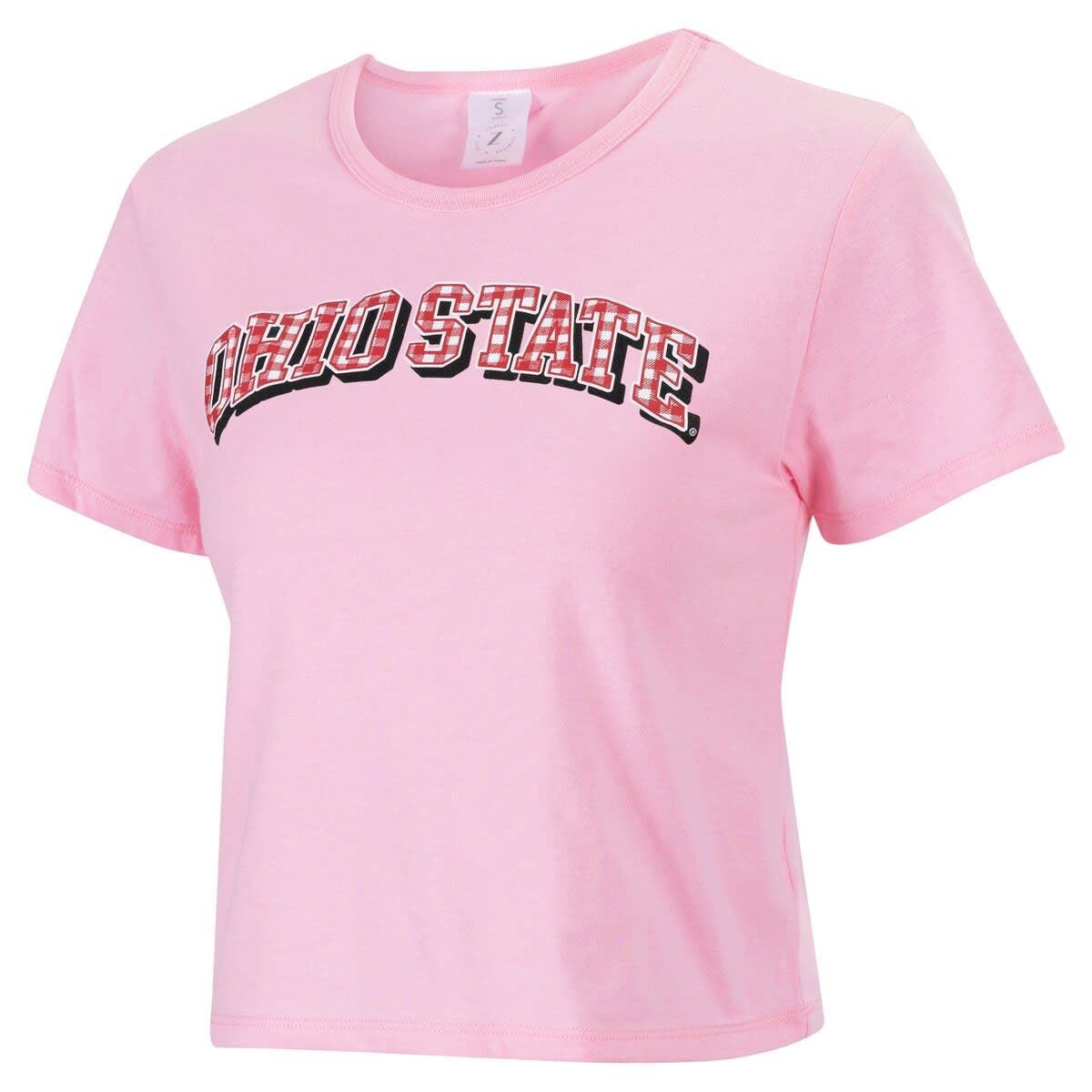 ZOOZATZ Women's ZooZatz Pink Ohio State Buckeyes Gingham Logo Cropped T ...