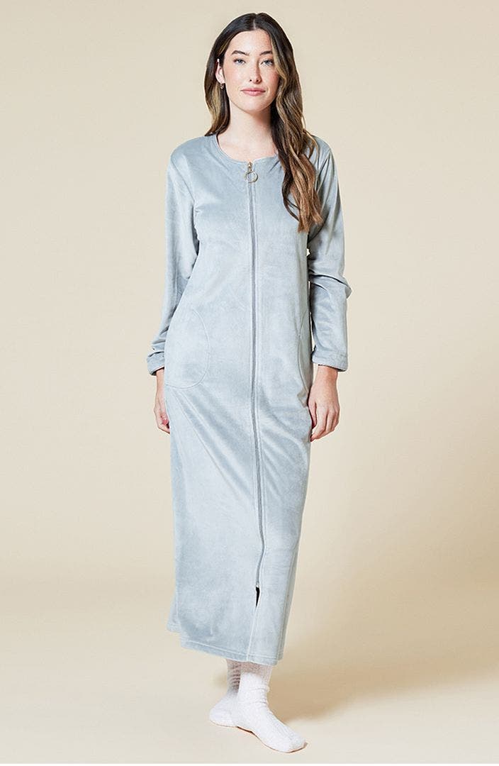 Softies Serenity Sweetheart Neck Zip Robe In Grey | ModeSens