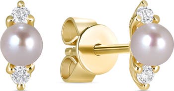 RON HAMI Diamond & Pearl Stud Earrings | Nordstrom