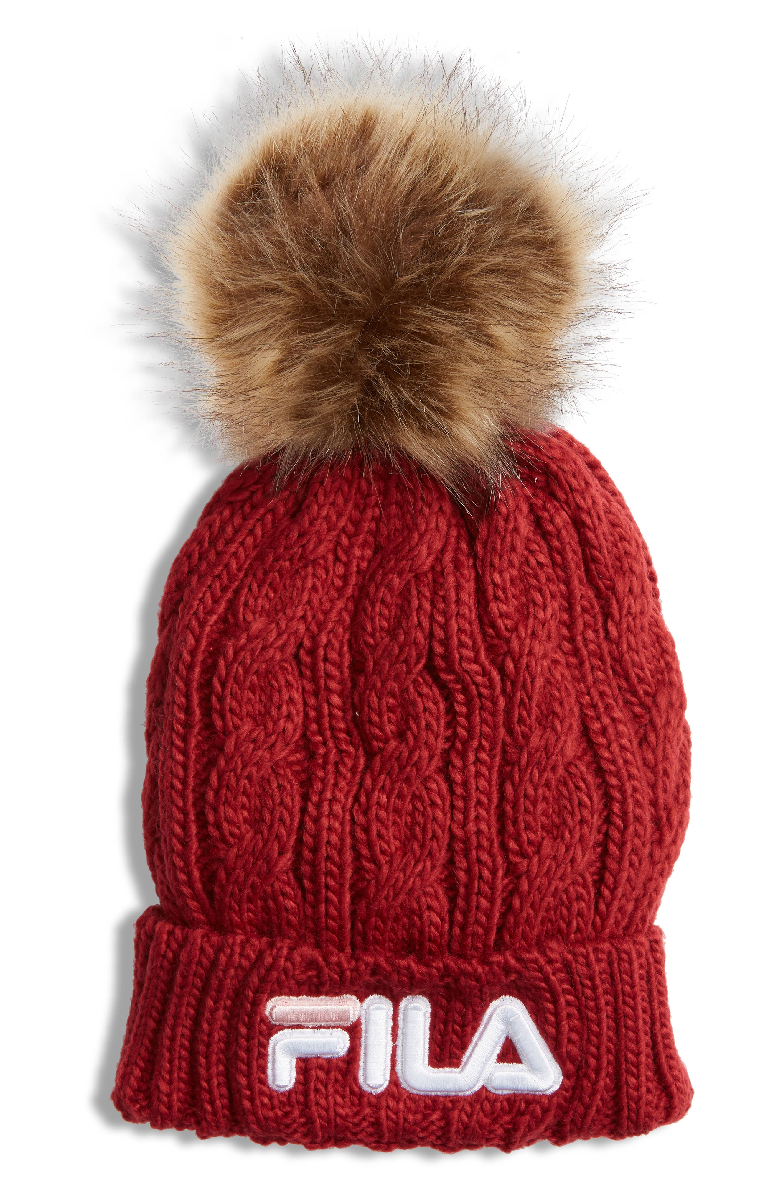 The Heritage Collection FILA Faux Fur Pom Cable Knit Beanie | Nordstrom