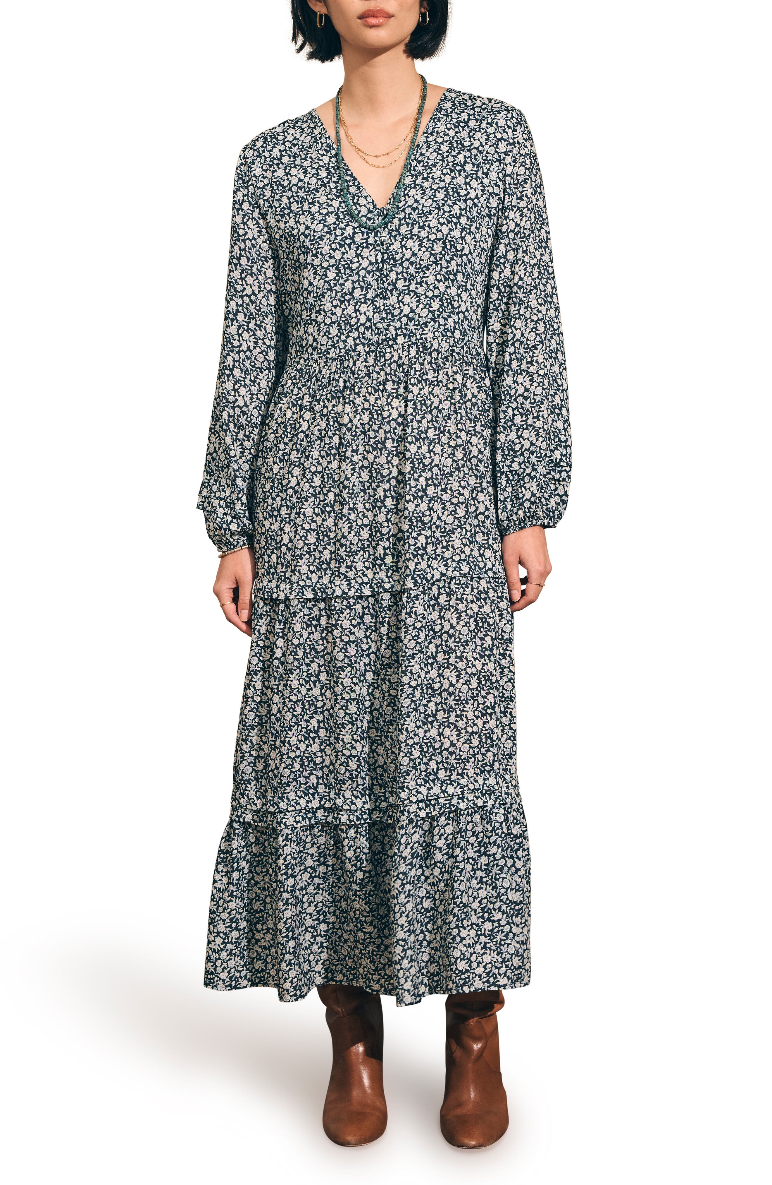 Faherty Isabella Floral Block Long Sleeve Midi Dress | Nordstrom
