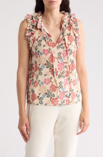 Grey Collective Voile Cotton Ruffle Trim Top | Nordstromrack