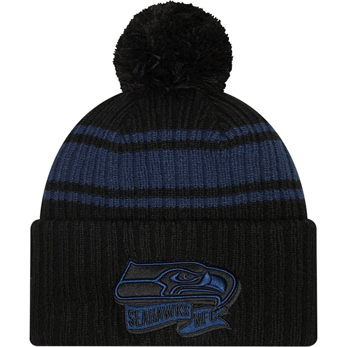 New Era Men's New Era Black/ Seattle Seahawks 2022 Sideline Cuffed Pom ...
