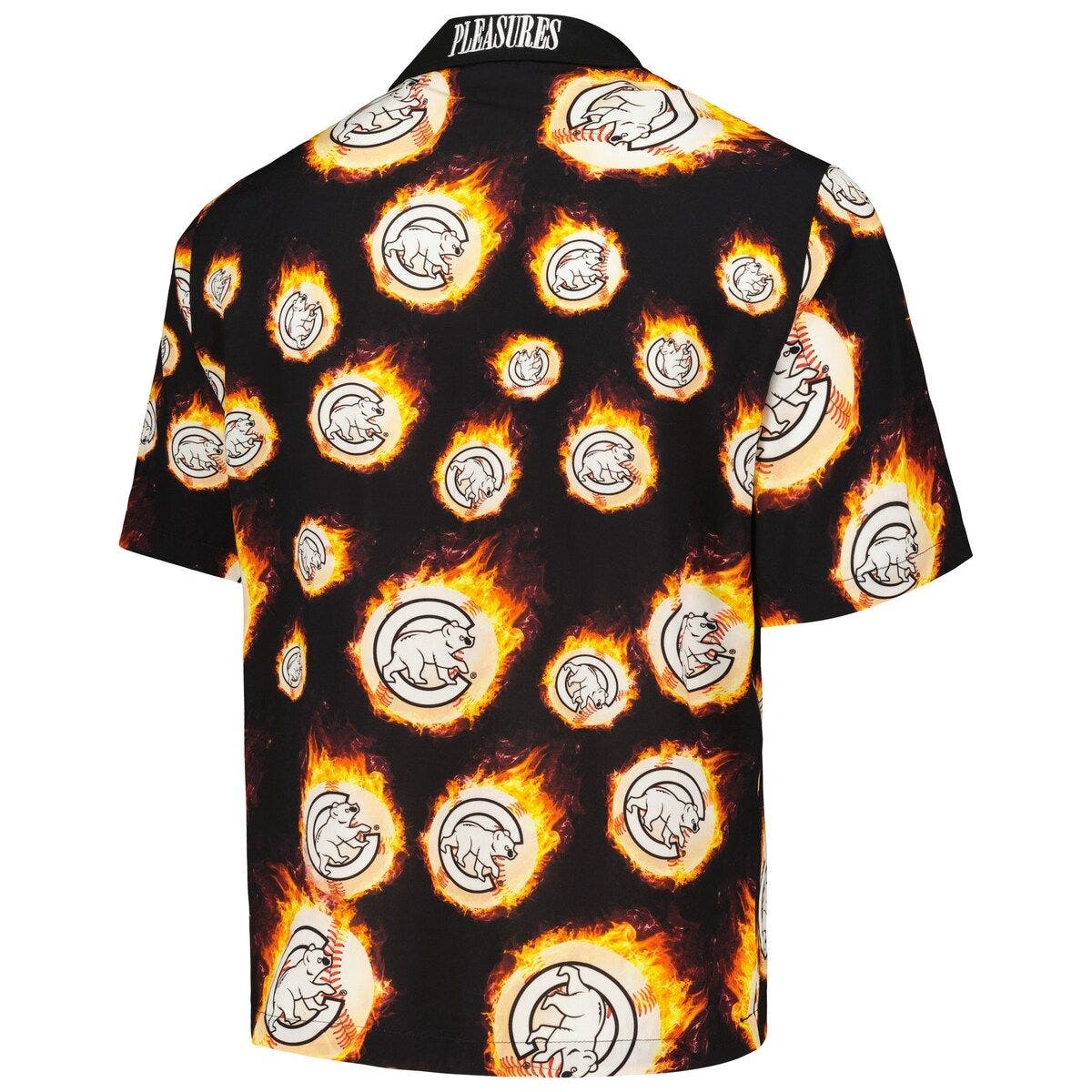 PLEASURES Men's PLEASURES Black Chicago Cubs Flame Fireball Button-Up ...