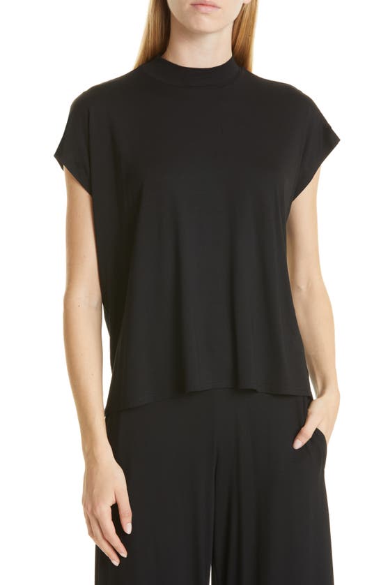 Eileen Fisher Mock Neck Cap Sleeve Longline Top In Black | ModeSens