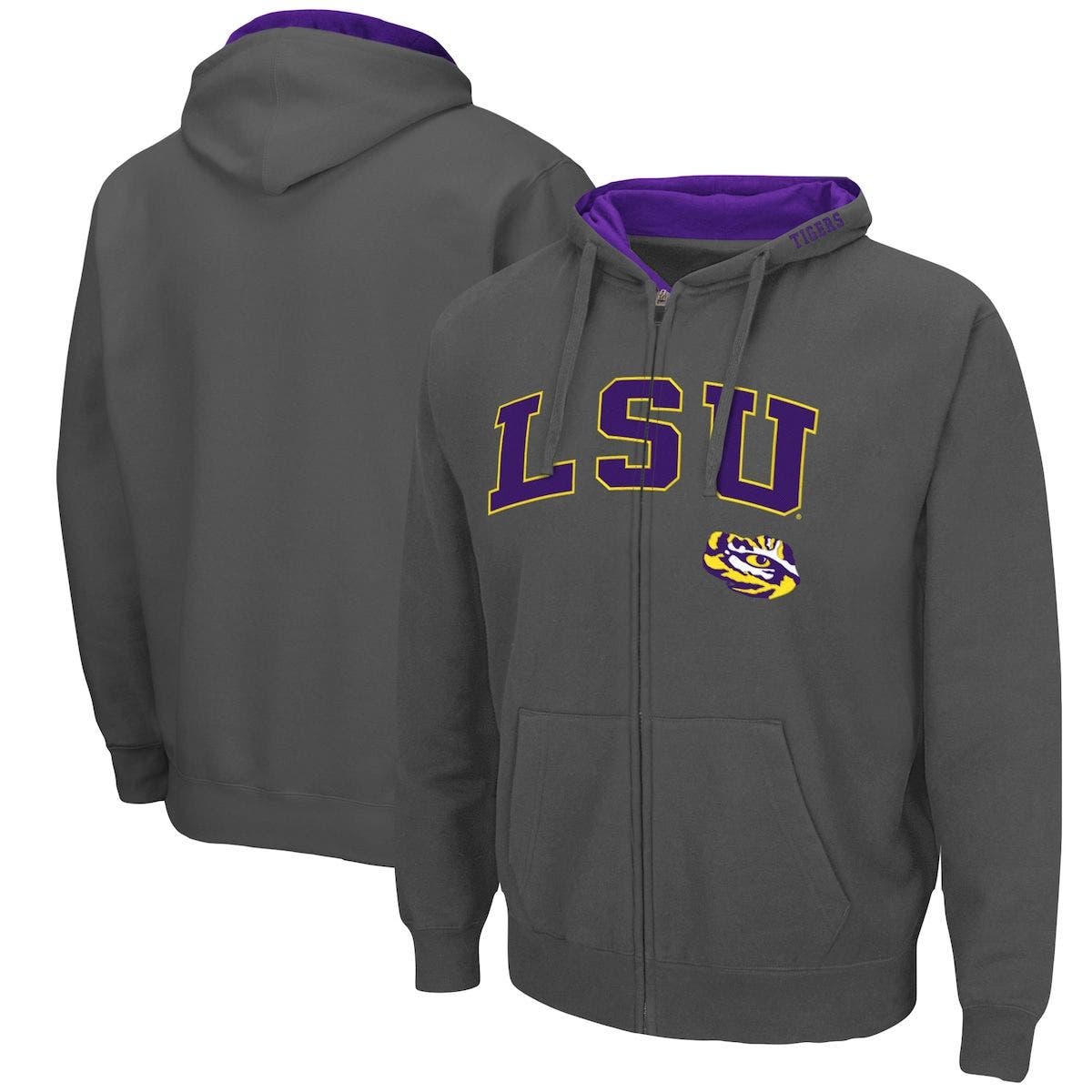COLOSSEUM Men's Colosseum Charcoal LSU Tigers Arch & Logo 3.0 Full-Zip ...