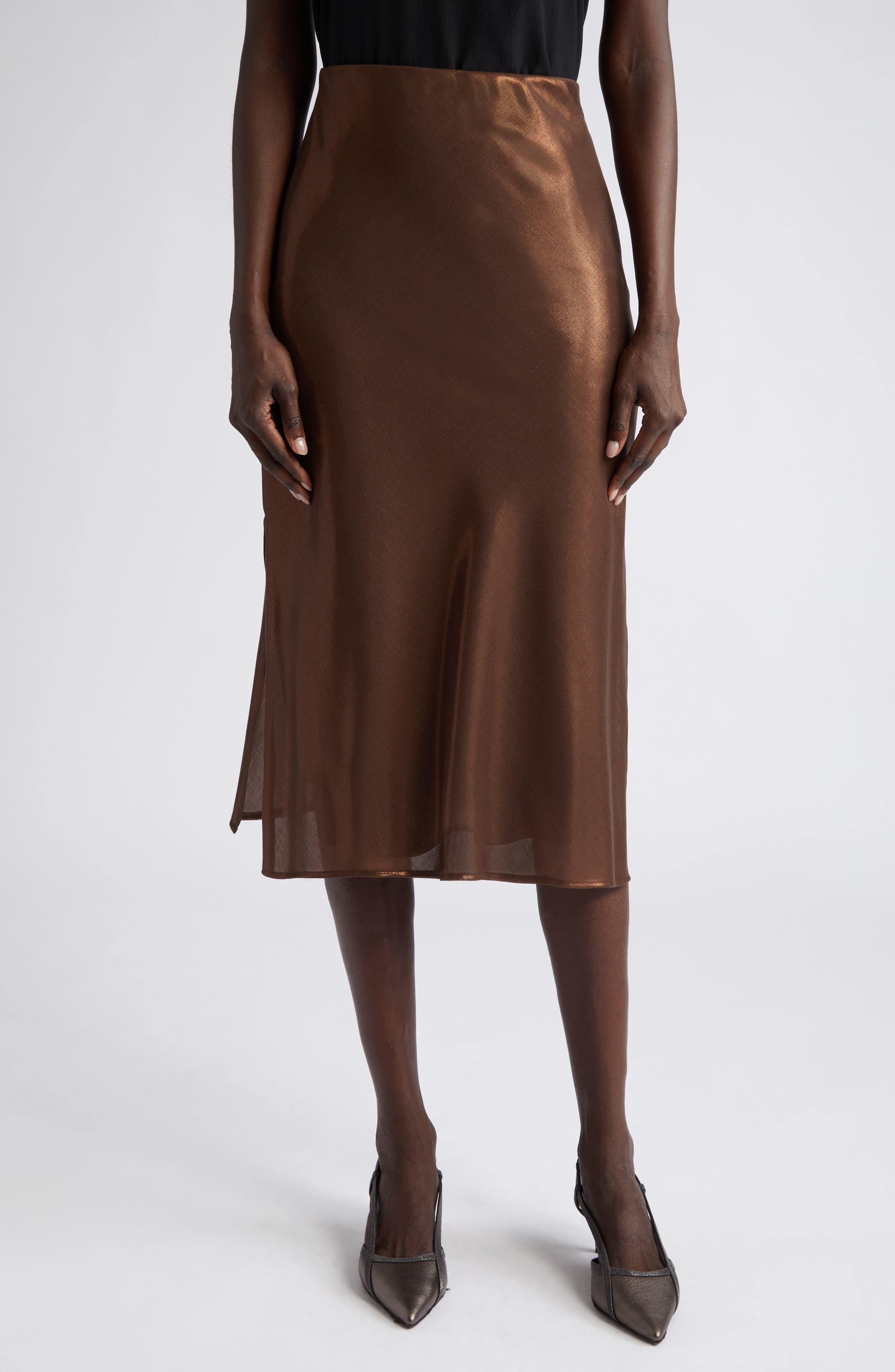 Brunello Cucinelli Metallic Wool Blend Pencil Skirt | Nordstrom