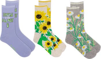 K Bell Socks Assorted 3-Pack Floral Earth Crew Socks | Nordstrom
