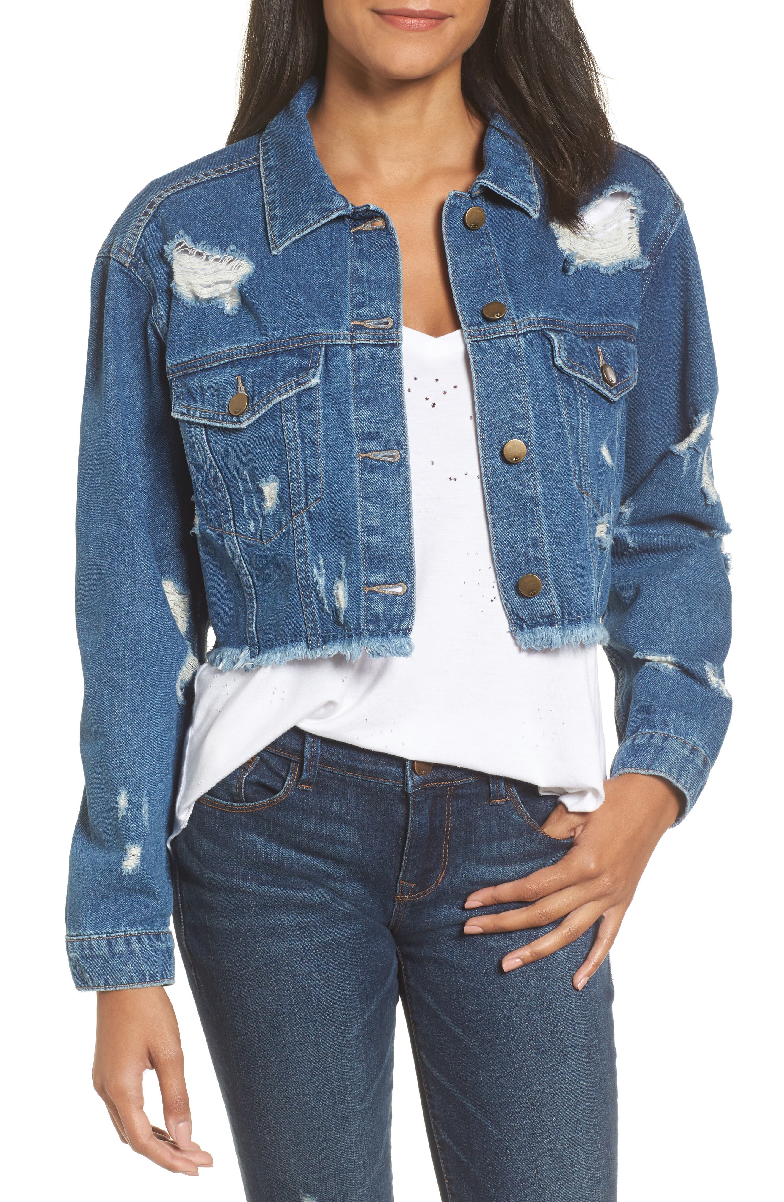 SP Black Distressed Crop Denim Jacket | Nordstrom
