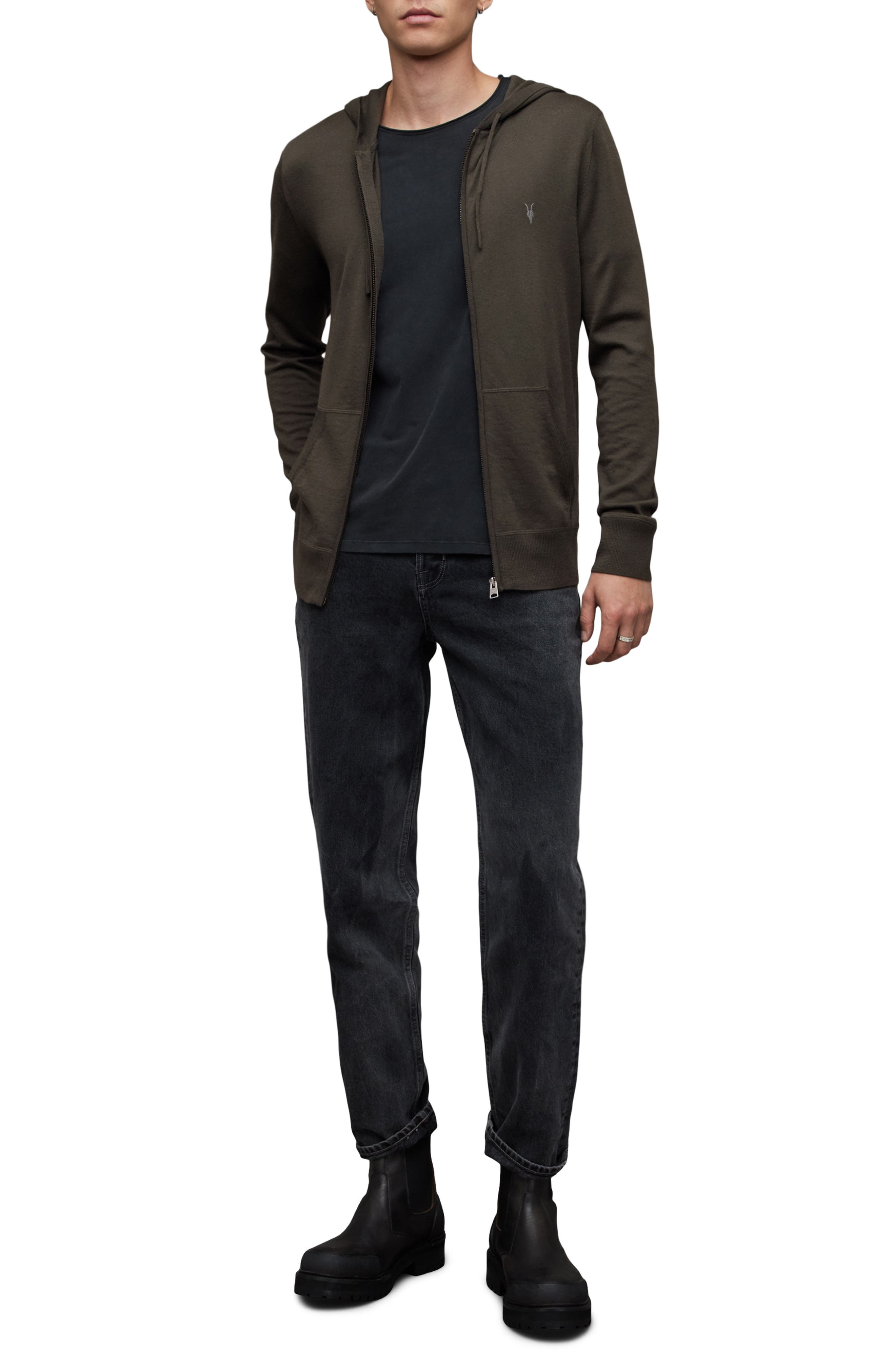 AllSaints Mode Slim Fit Merino Wool Zip Hoodie | Nordstrom
