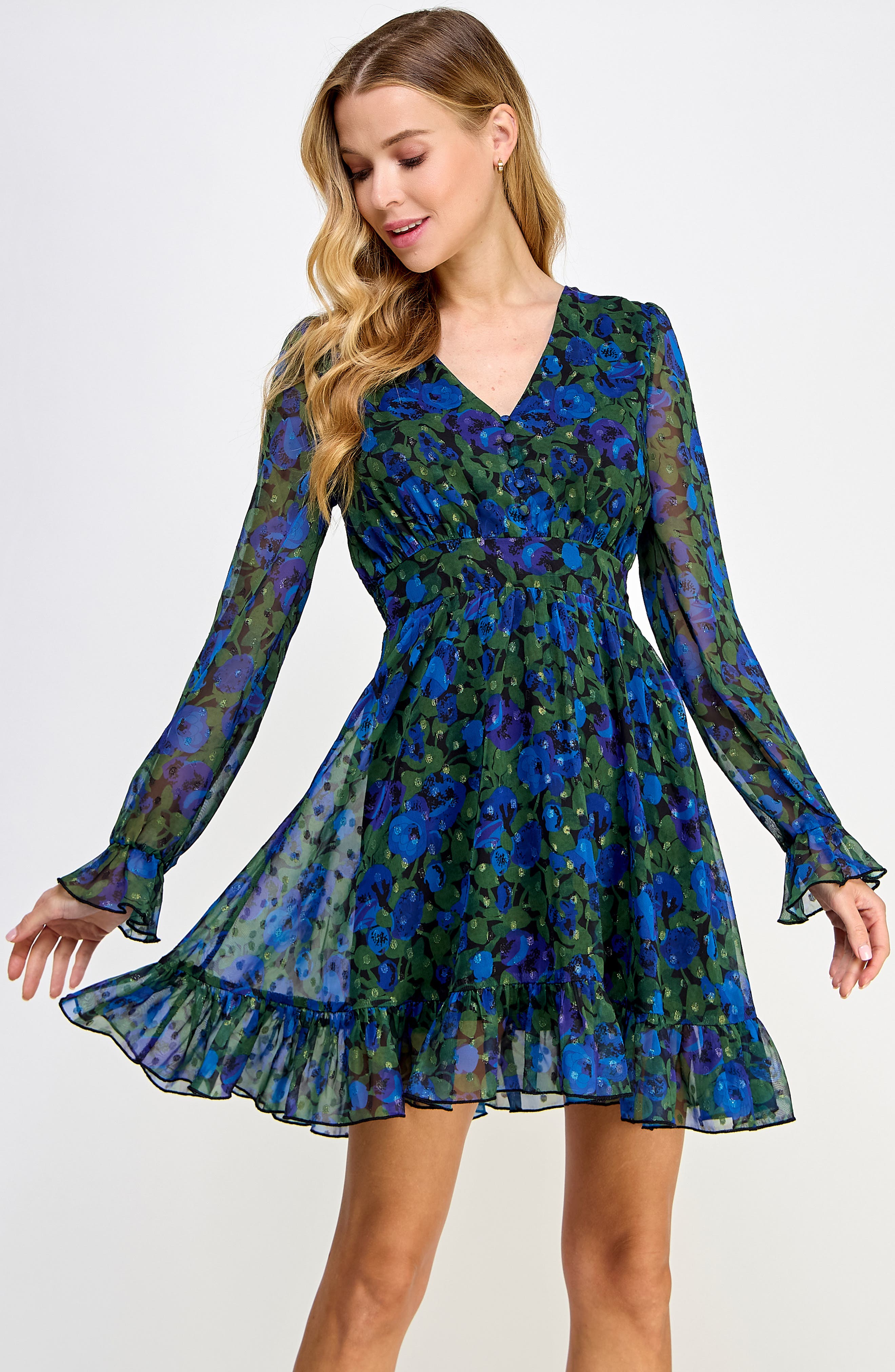 KOKO + MASON Floral Ruffle Long Sleeve Fit & Flare Dress | Nordstromrack