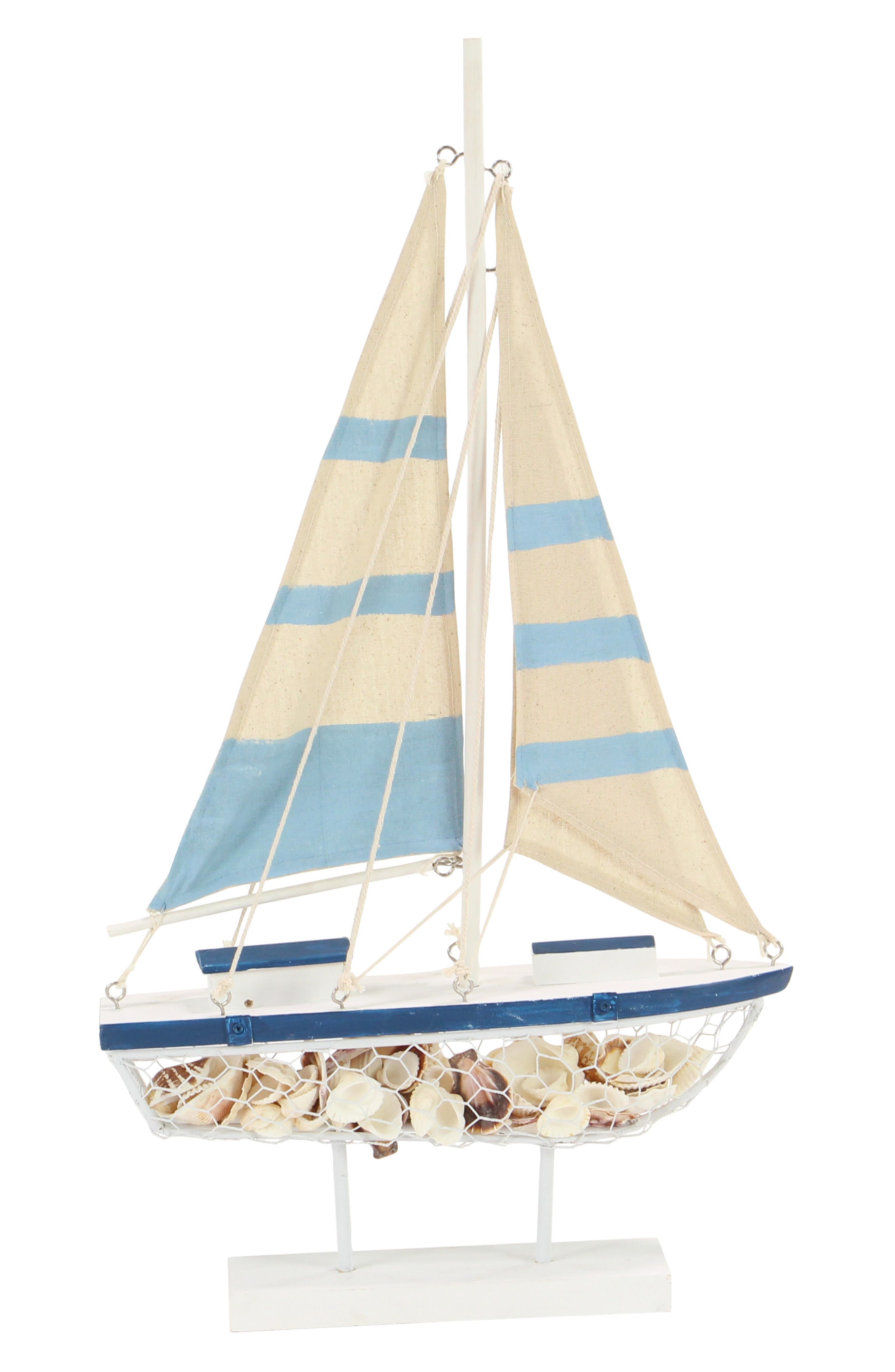 Willow Row Coastal Blue Wood And Metal Sailboat Sculpture | ModeSens