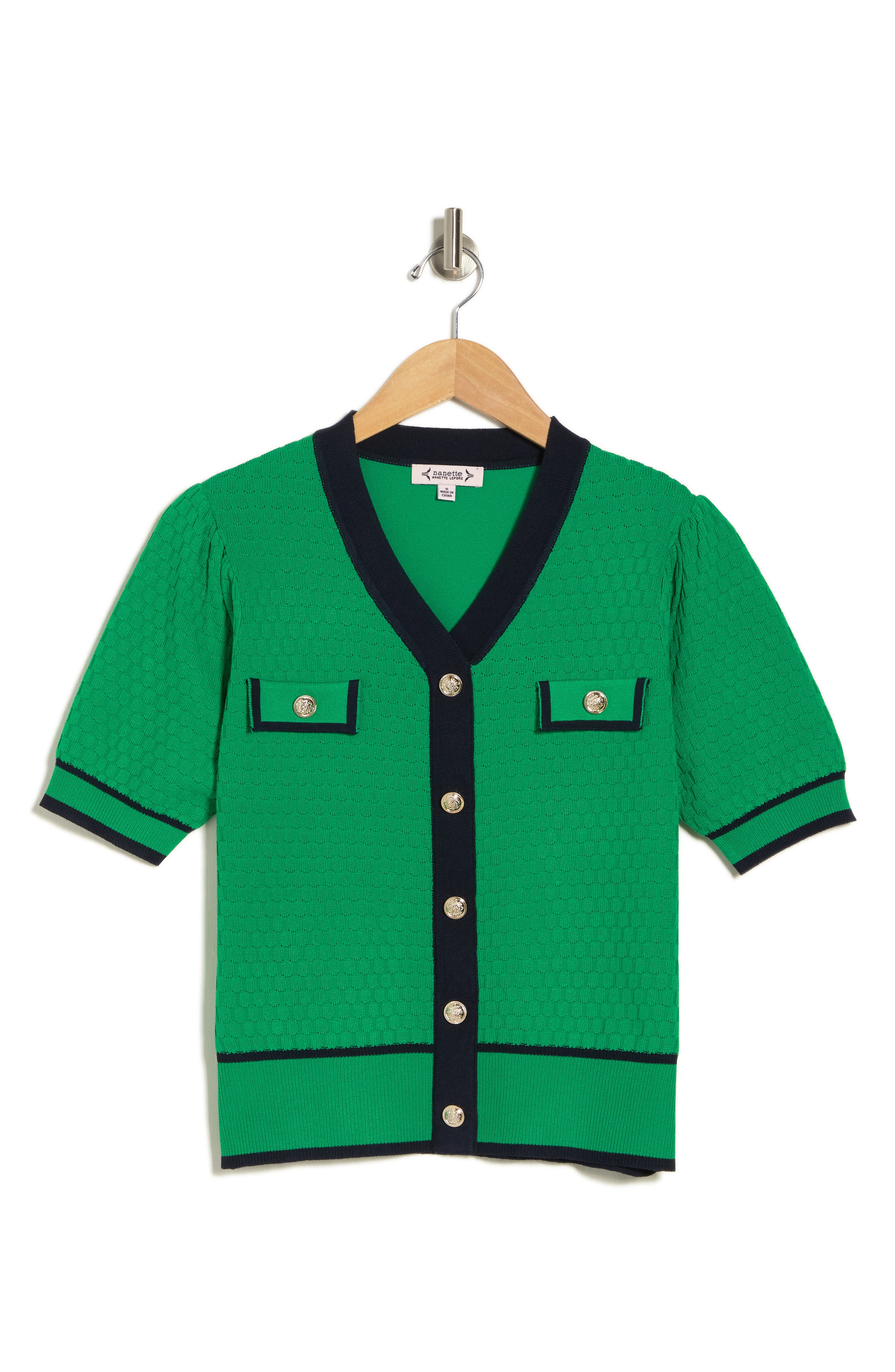 Nanette Lepore Pointelle Colorblock Short Sleeve Sweater | Nordstromrack