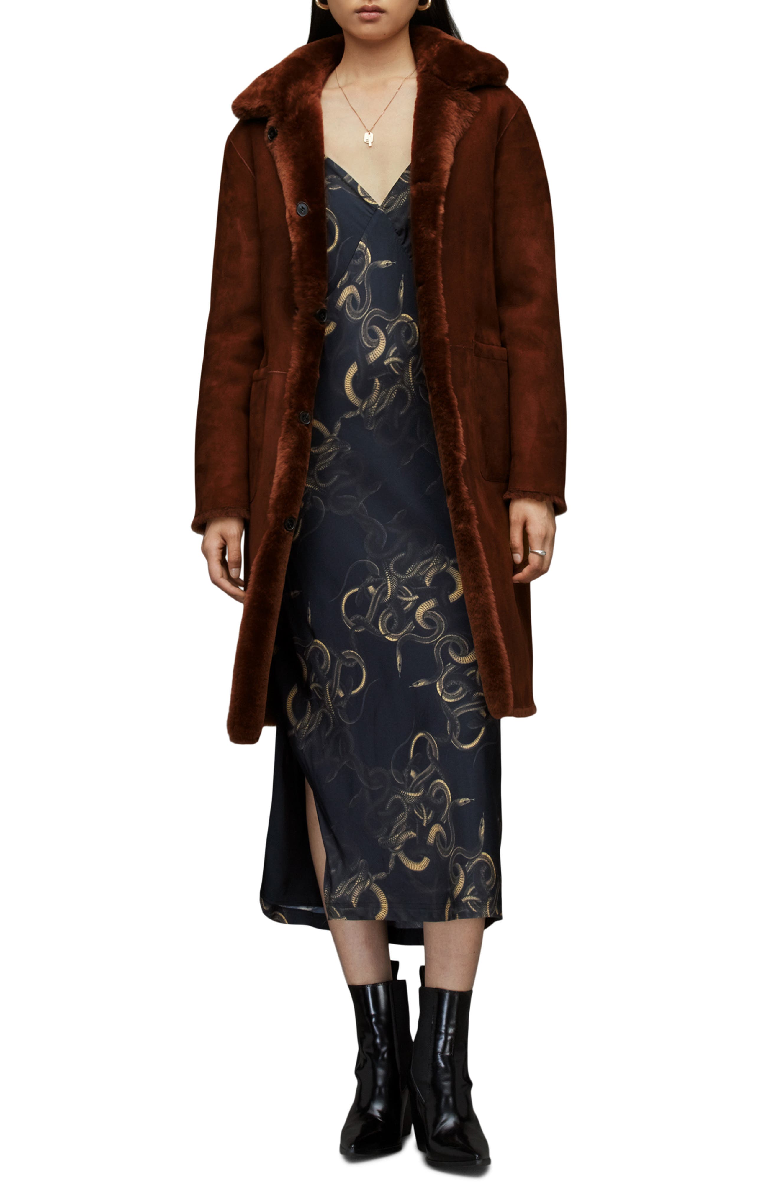 AllSaints Serra Genuine Shearling Coat | Nordstrom