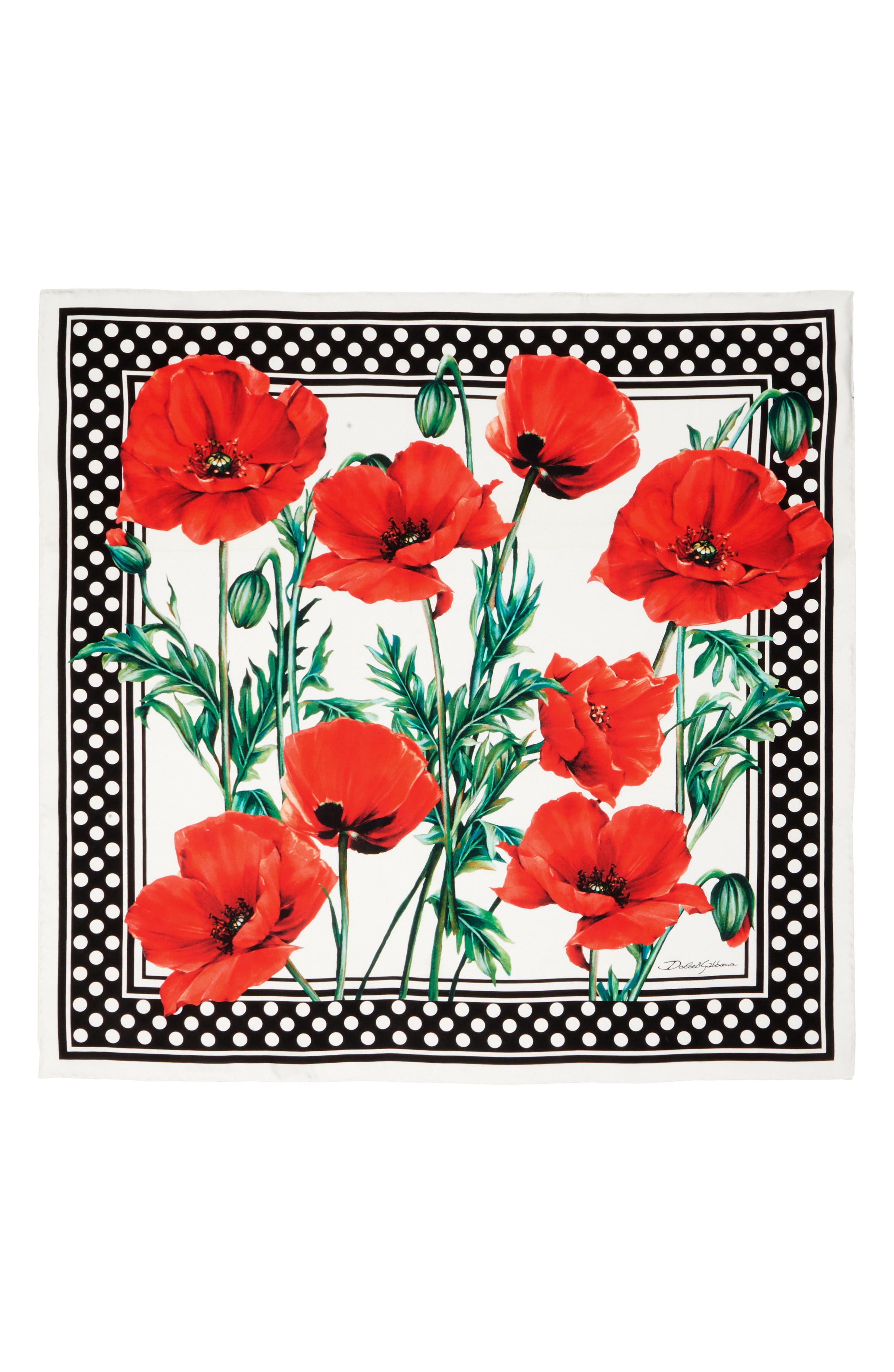 Dolce&Gabbana Polka Dot Border Poppy Print Silk Scarf | Nordstrom