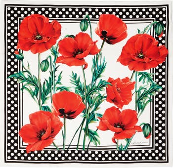 Dolce&Gabbana Polka Dot Border Poppy Print Silk Scarf | Nordstrom