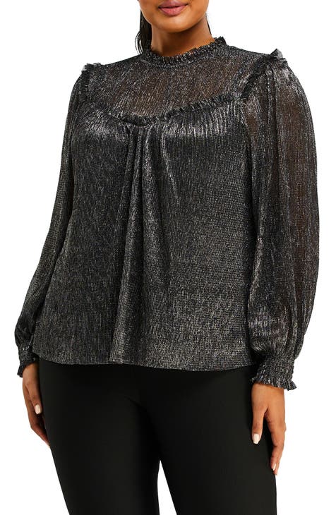 Shimmer Ruffle Yoke Blouse (Plus Size)