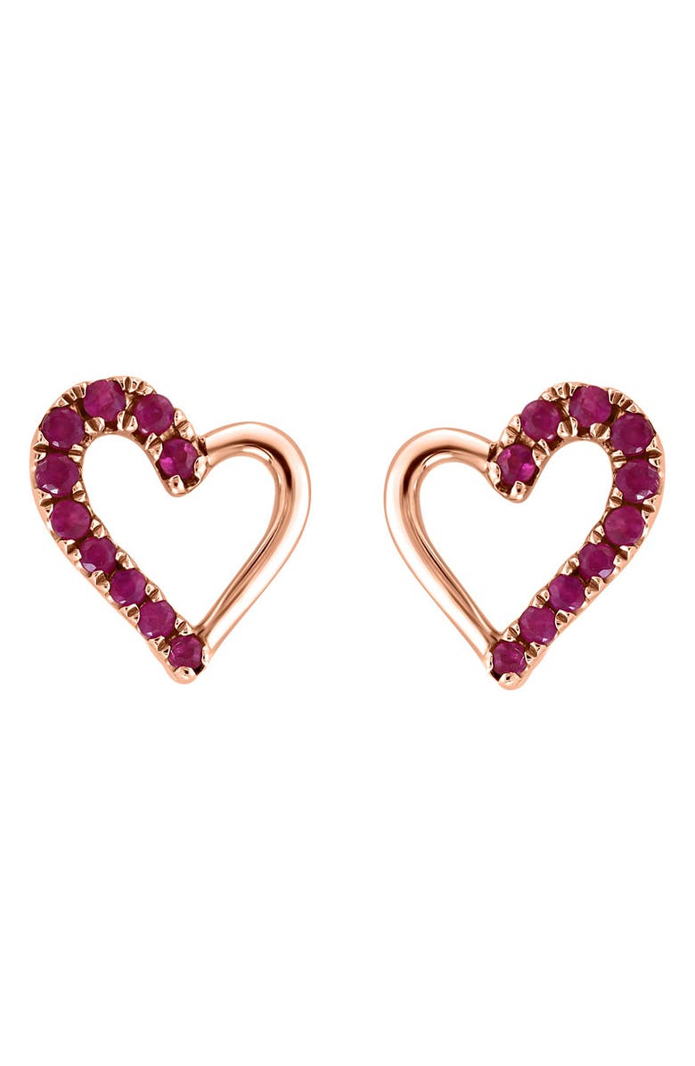 EFFY 14K Rose Gold Ruby Heart Stud Earrings - 0.16 ctw | Nordstromrack