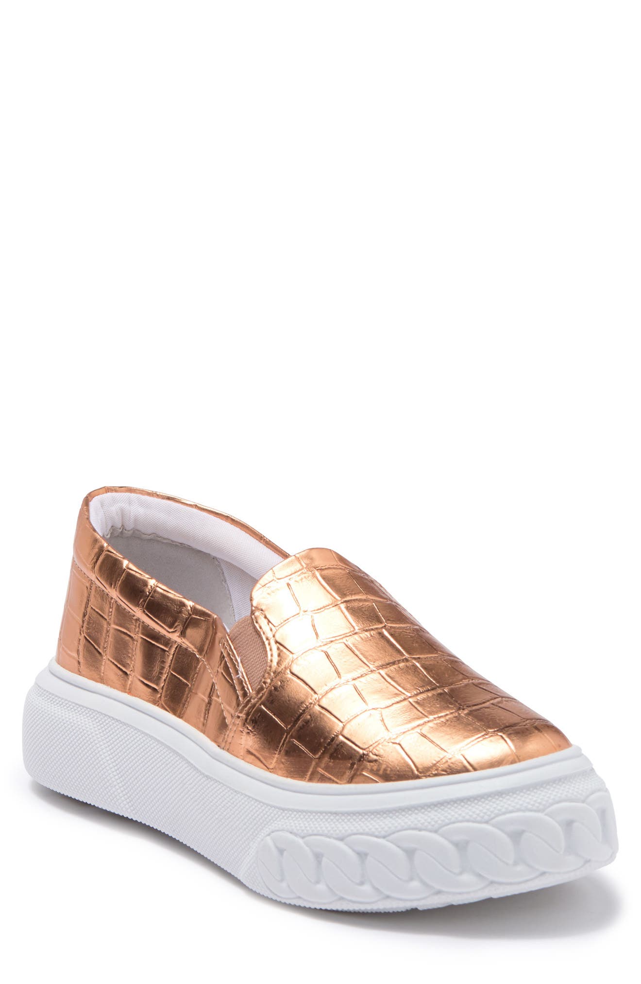 Offline Shoes Metallic Croc Embossed Slip-on Platform Sneaker In Rose ...