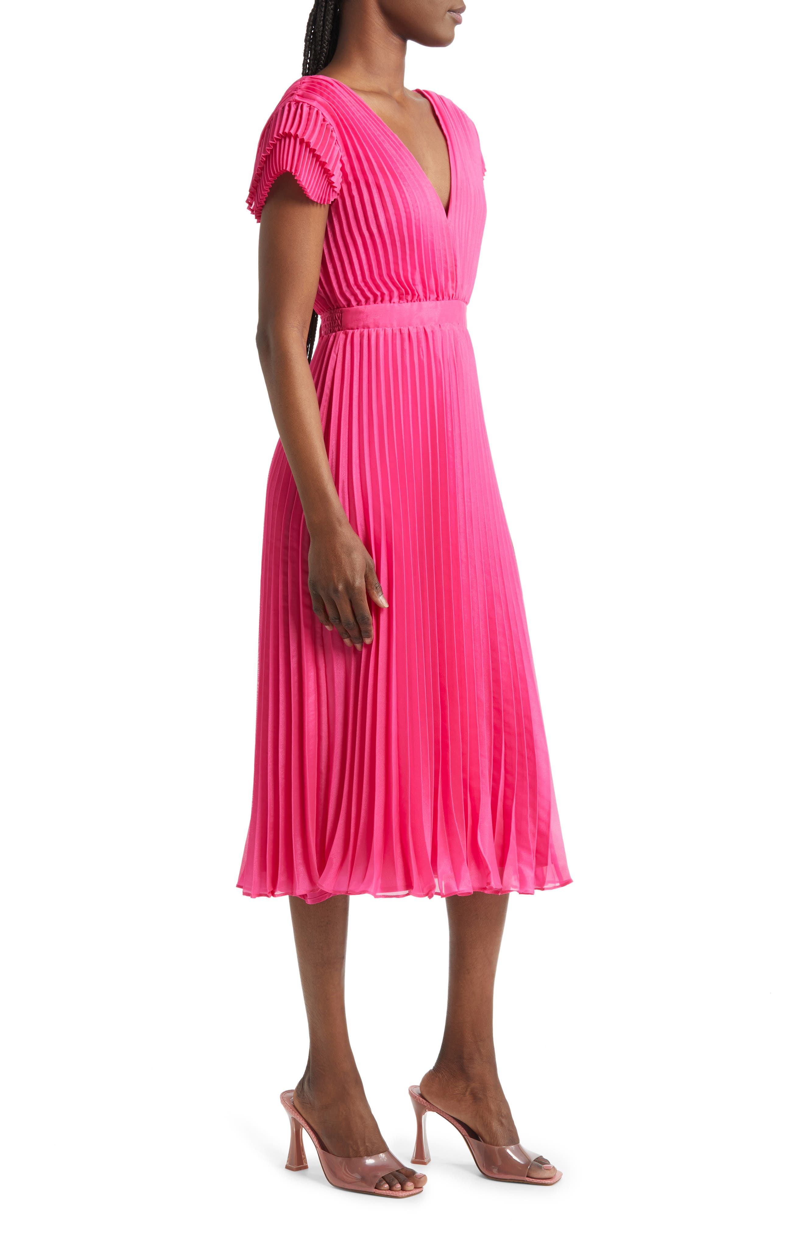 Adelyn Rae Daisy Pleated Tie Back Midi Dress | Nordstrom