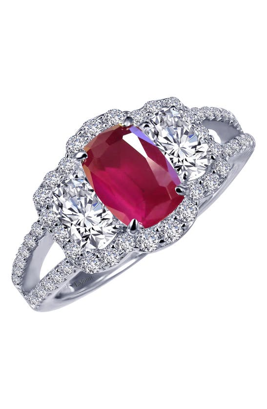 Lafonn Classic Lab Grown Ruby And Simulated Diamond 3 Stone Split Shank Ring In White/ Ruby ...