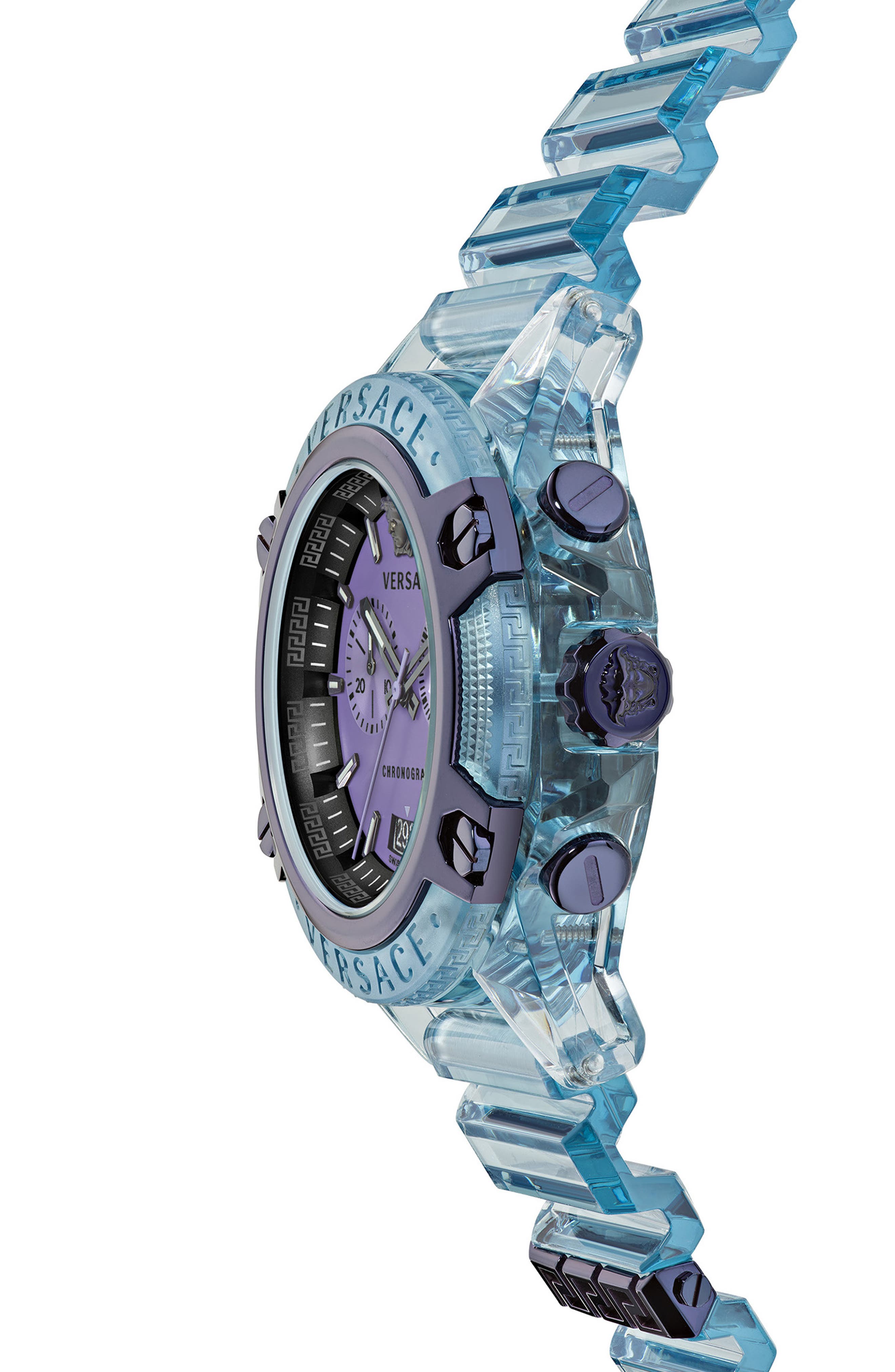 Versace Men's Swiss Chronograph Icon Active Transparent Purple Silicone ...