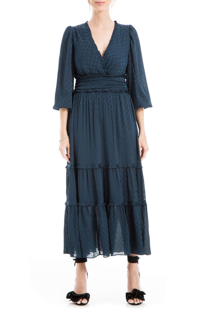 MAX STUDIO Long Sleeve Jacquard Satin Tiered Maxi Dress | Nordstromrack
