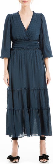 MAX STUDIO Long Sleeve Jacquard Satin Tiered Maxi Dress | Nordstromrack