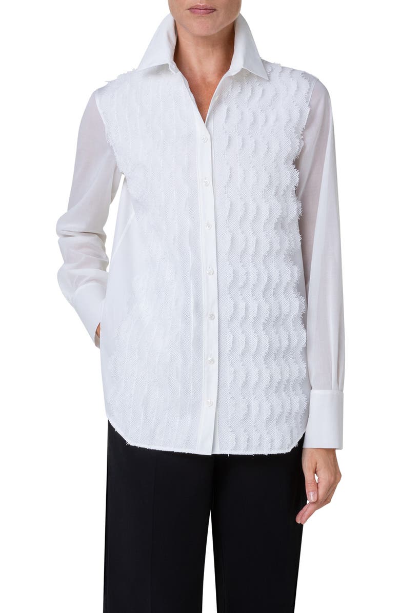 Akris Scalloped Netting Cotton Poplin Shirt | Nordstrom