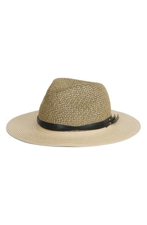 Vegan Leather Woven Straw Fedora