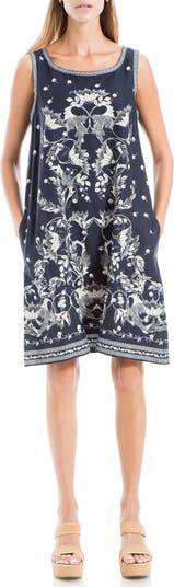 MAX STUDIO LONDON Floral Linen Blend Shift Dress | Nordstromrack