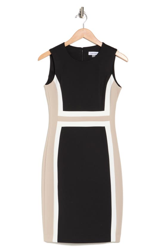 Calvin Klein Petite Colorblocked Shift Dress In Black Cream | ModeSens