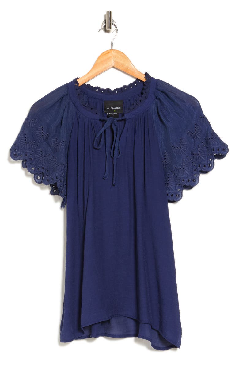 Forgotten Grace Eyelet Sleeve Notched Neck Blouse | Nordstromrack
