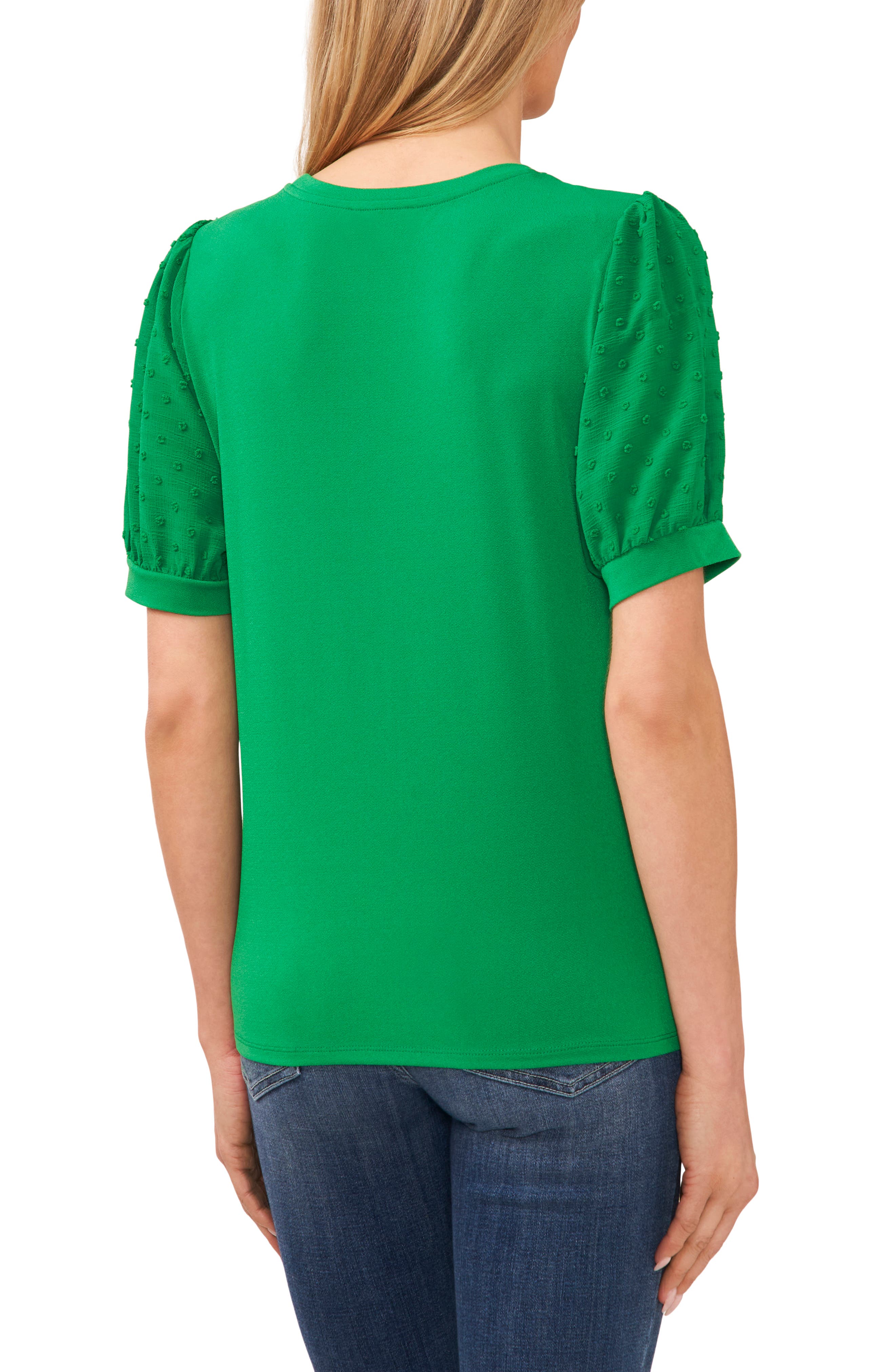 CeCe Puff Sleeve Mixed Media Top | Nordstrom