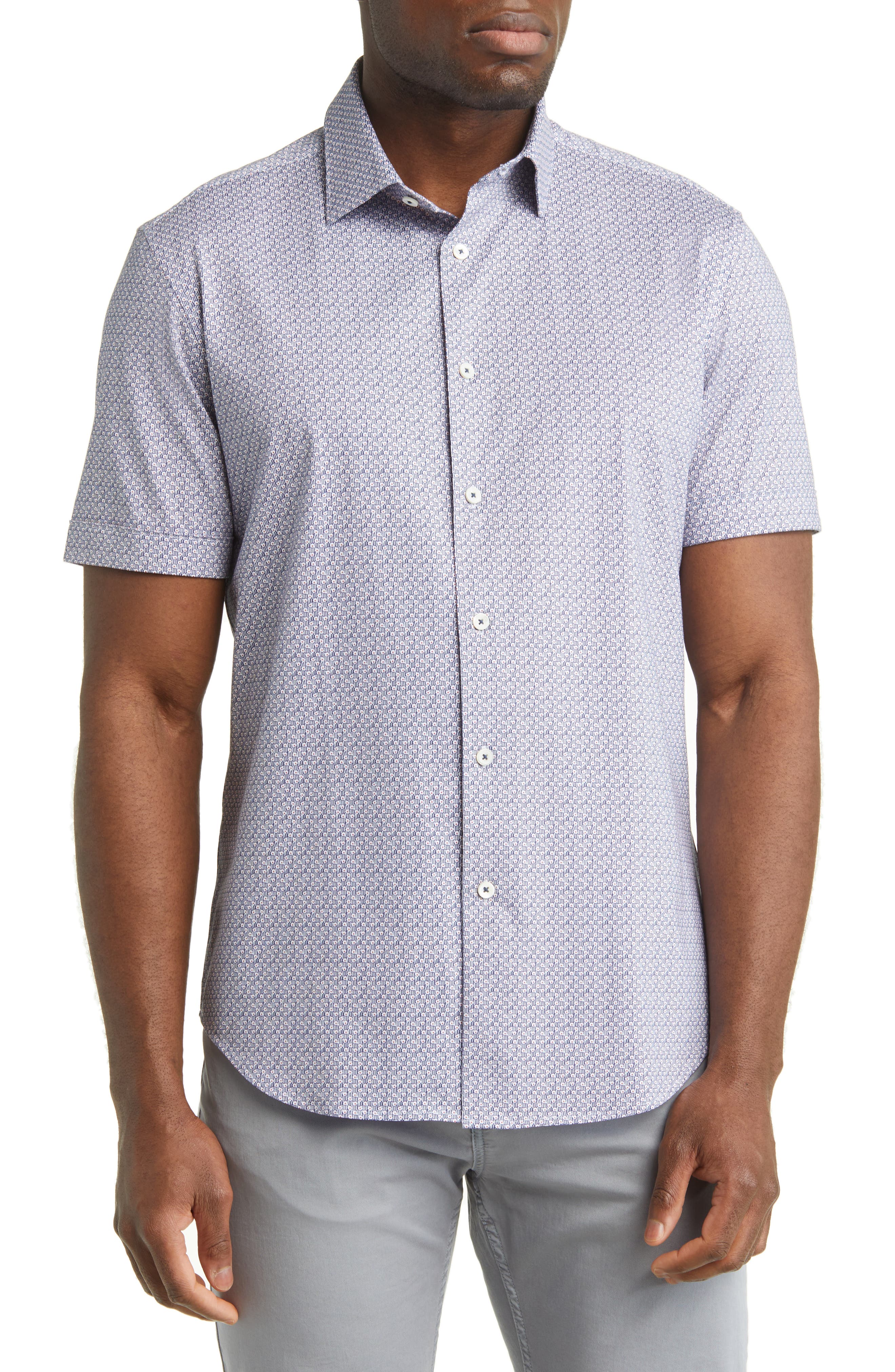 Bugatchi OoohCotton® Geometic Print Short Sleeve Button-Up Shirt ...