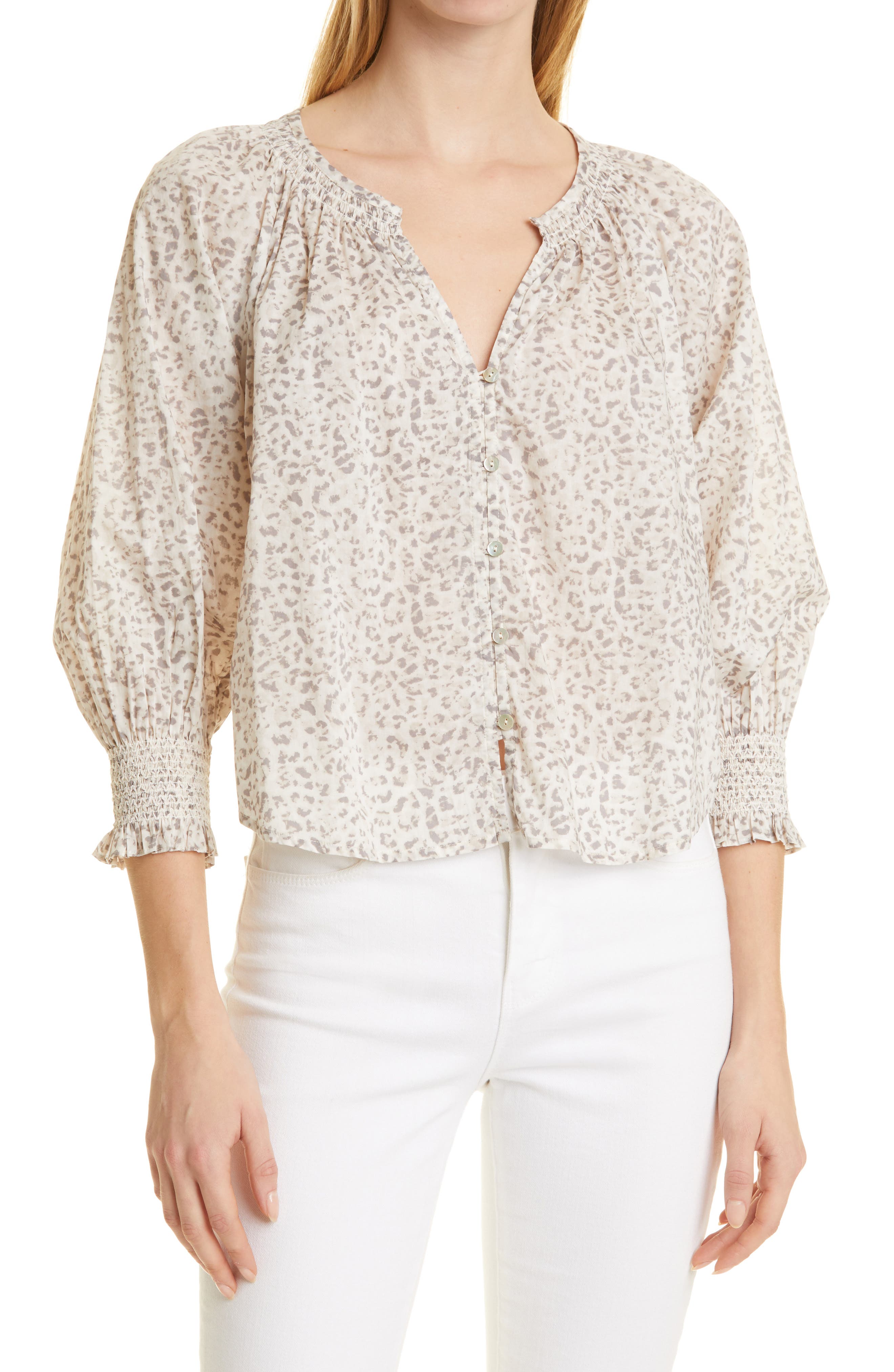 Rails Mariah Animal Spot Smocked Cotton Blouse | Nordstromrack