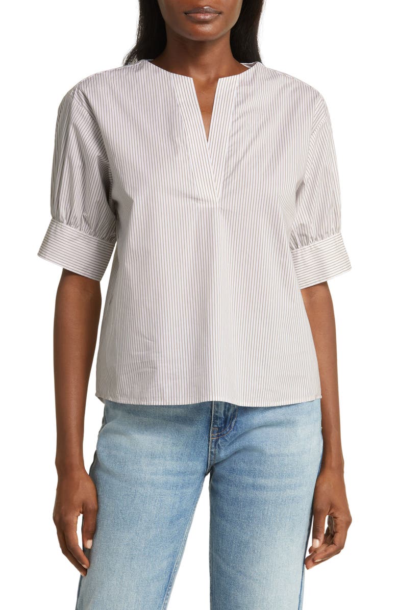 FRAME Stripe Split Neck Organic Cotton Popover Top | Nordstrom