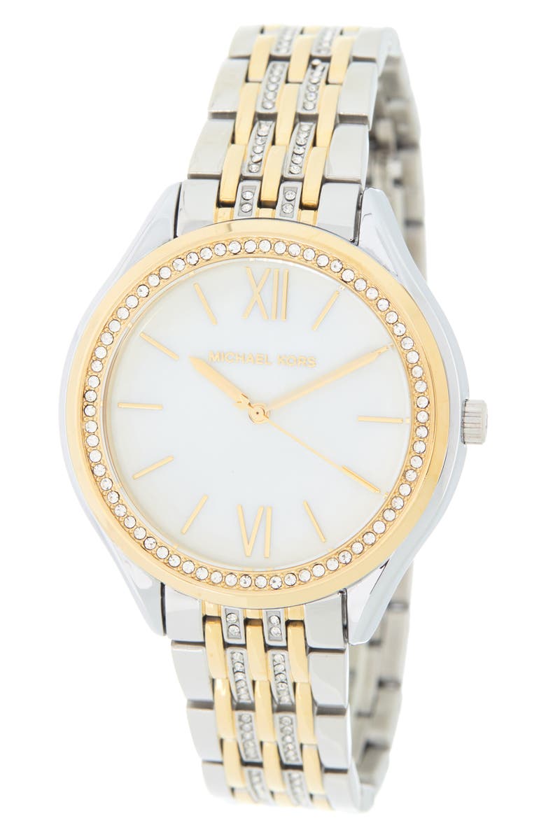 Michael Kors Women's Mindy Two-Tone Crystal Bracelet Watch, 36mm ...