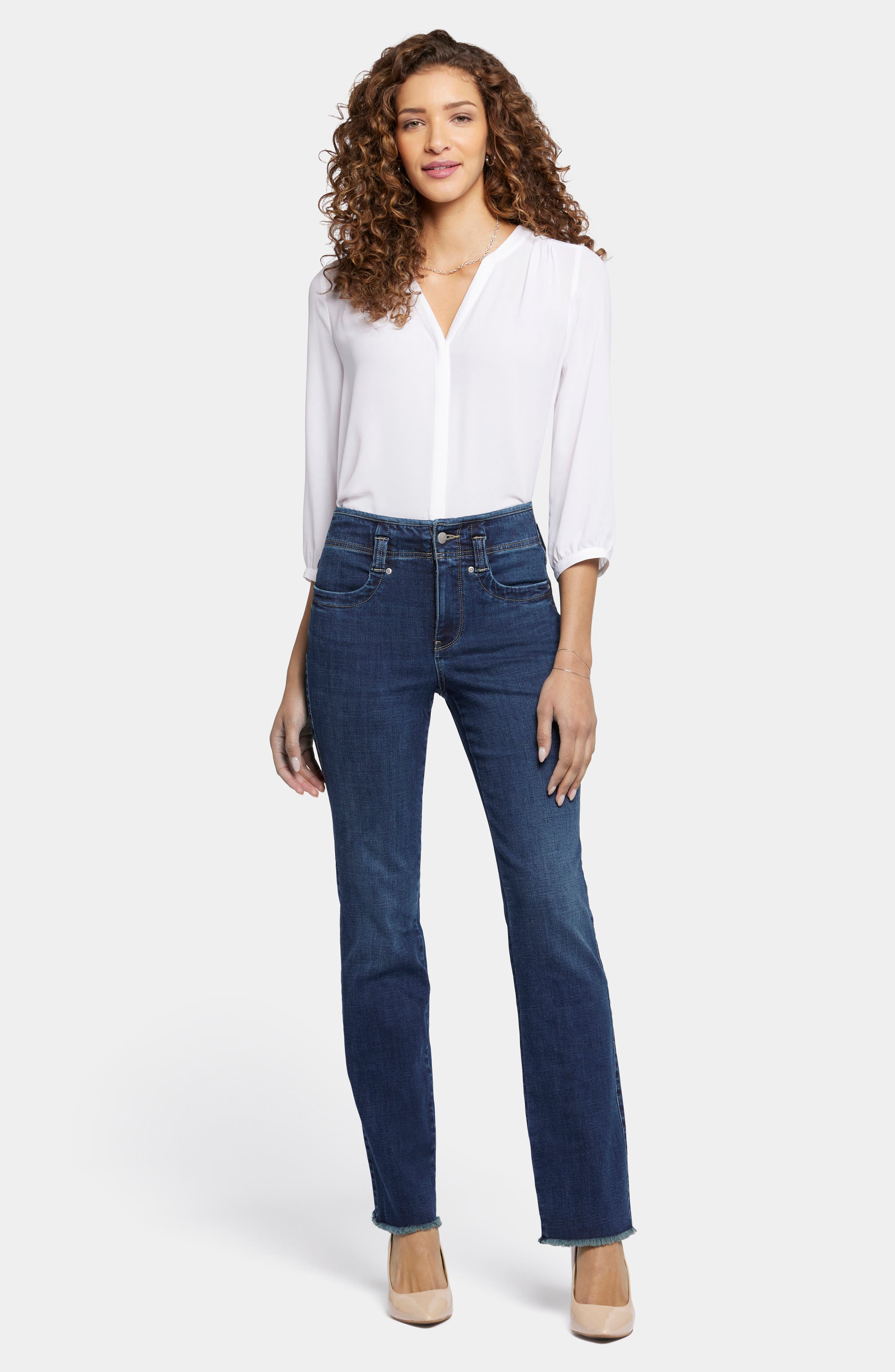 Nydj Women's High Rise Marilyn Straight Hollywood Waistband Jeans ...