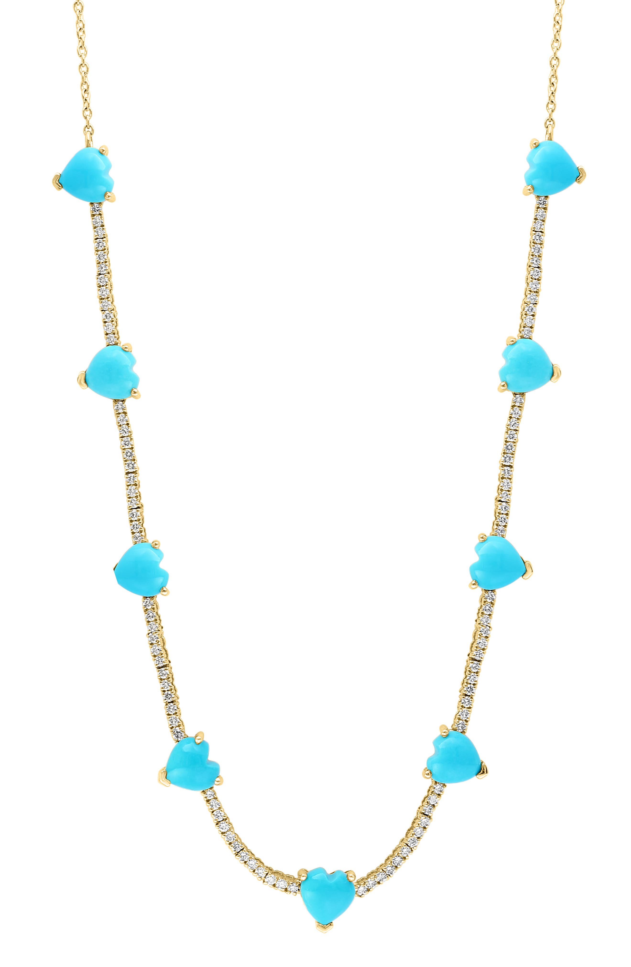 EFFY Heart Cut Turquoise & Diamond Station Necklace - 0.71ct ...