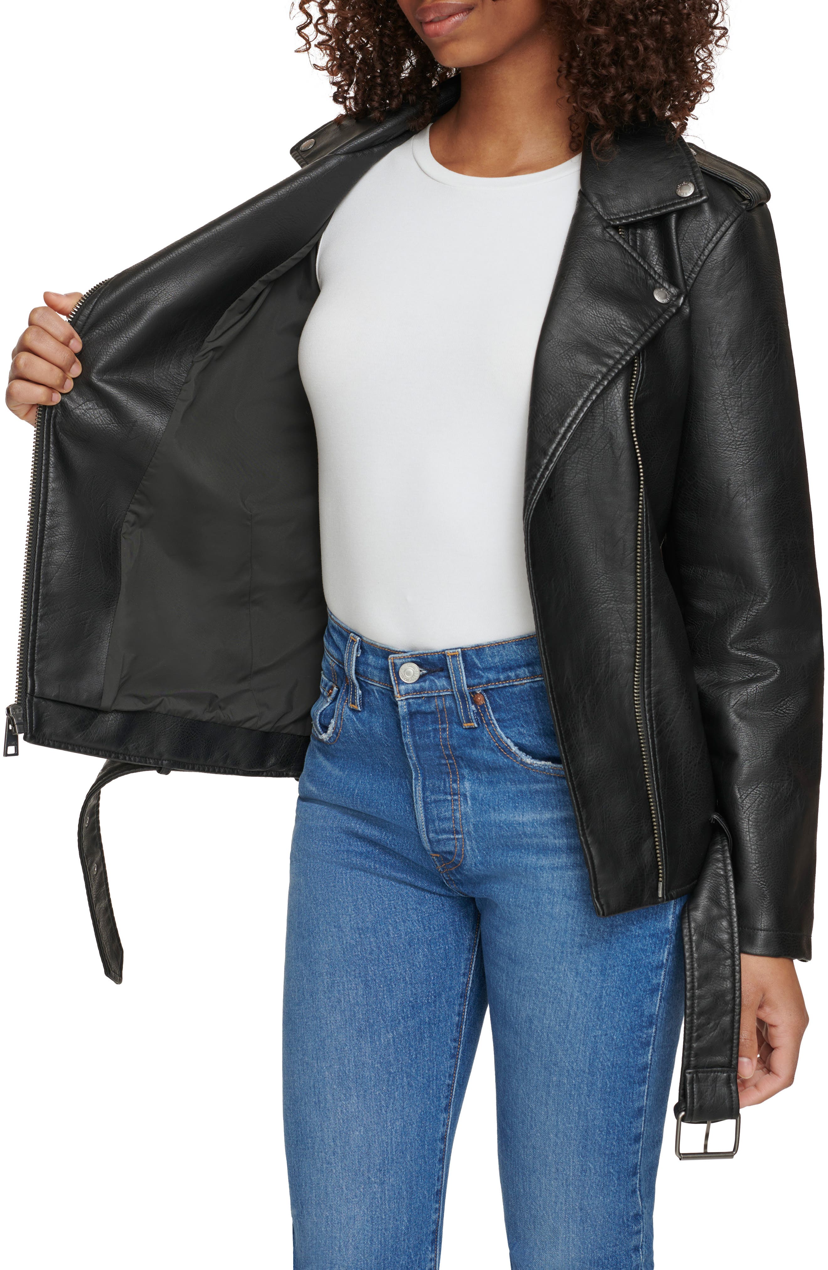 Levi S Longline Belted Faux Leather Moto Jacket Nordstrom