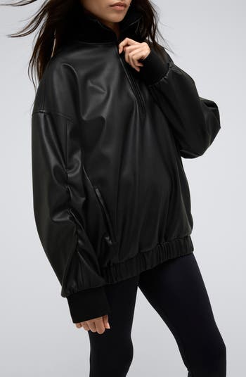 Kenneth Cole Oversize Faux Leather Half Zip Pullover | Nordstrom