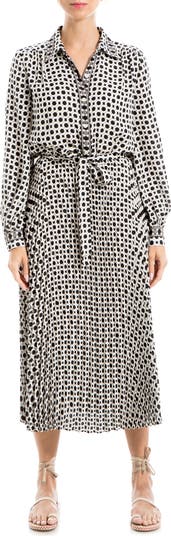 MAX STUDIO Long Sleeve Pleated Shirtdress | Nordstromrack