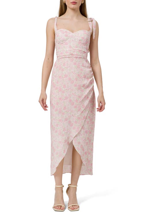 WAYF Malibu Faux Wrap Midi Dress in Pink Mini Roses | Smart Closet