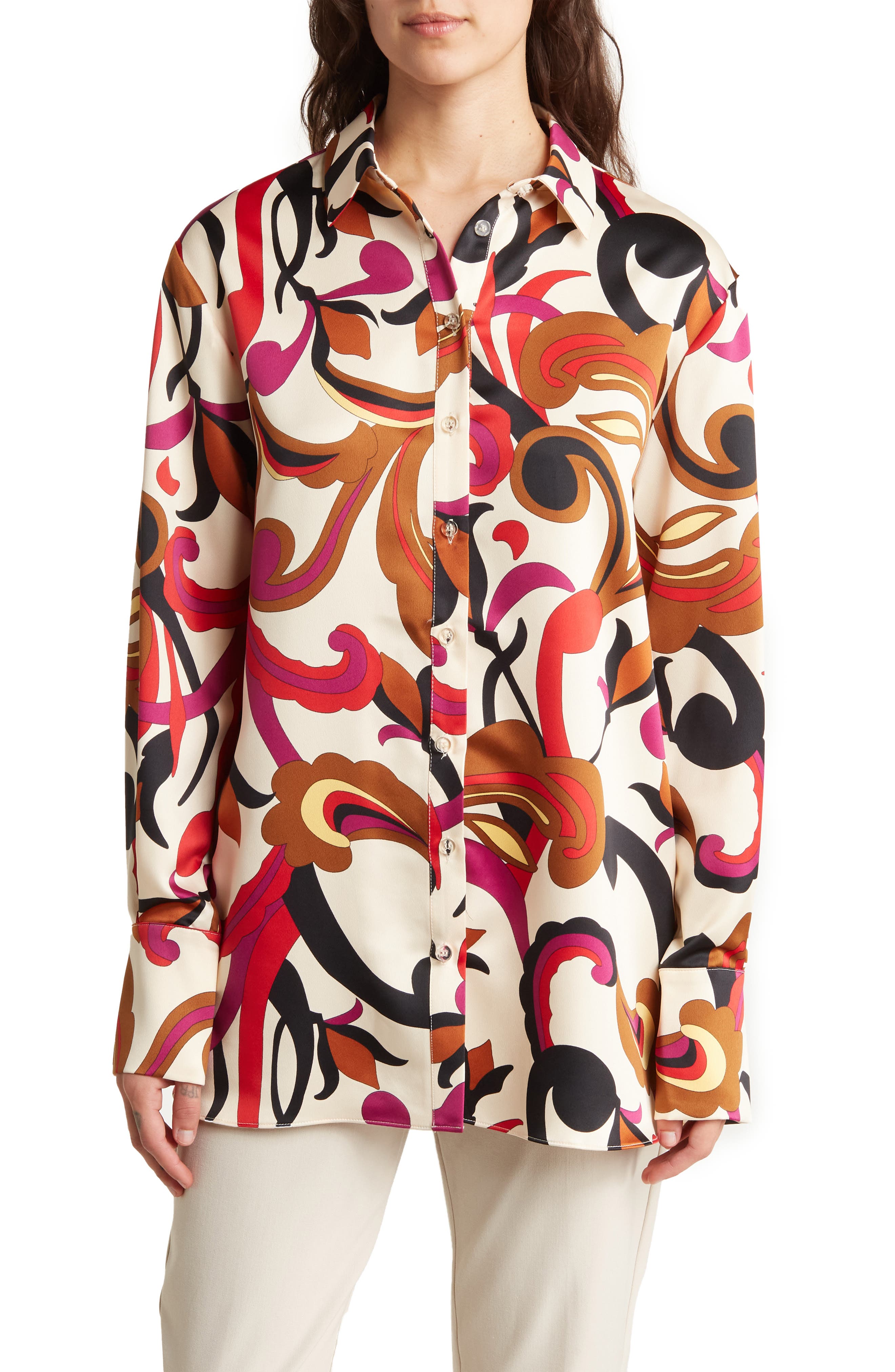 T Tahari Long Sleeve Button-Up Tunic Shirt | Nordstromrack