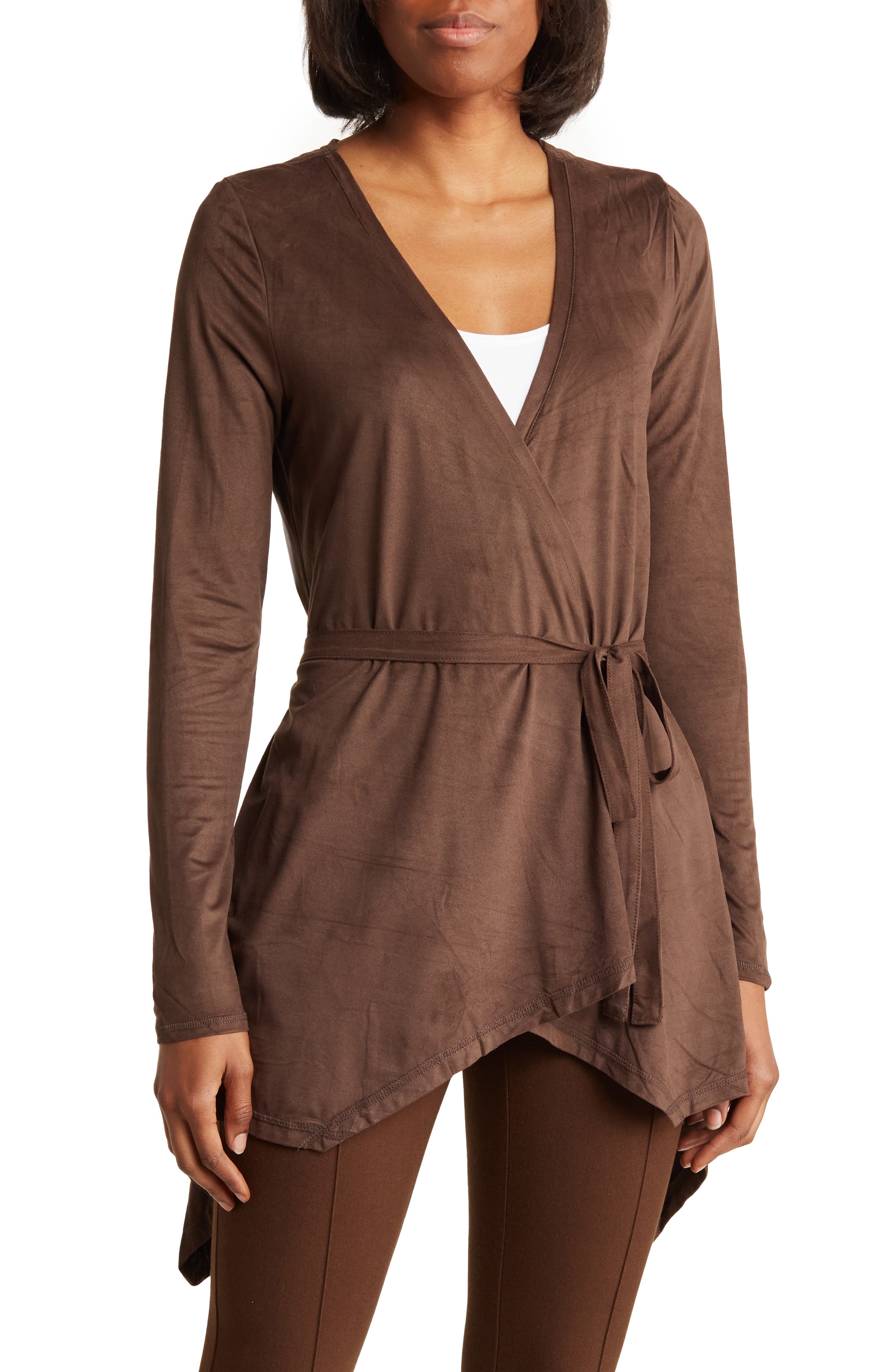 Vertigo Paris Faux Suede Wrap Tie Cardigan | Nordstromrack