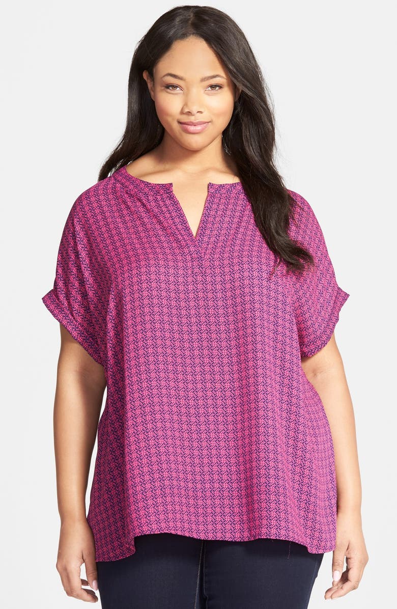 Pleione Print Split Neck Blouse Plus Size Nordstrom