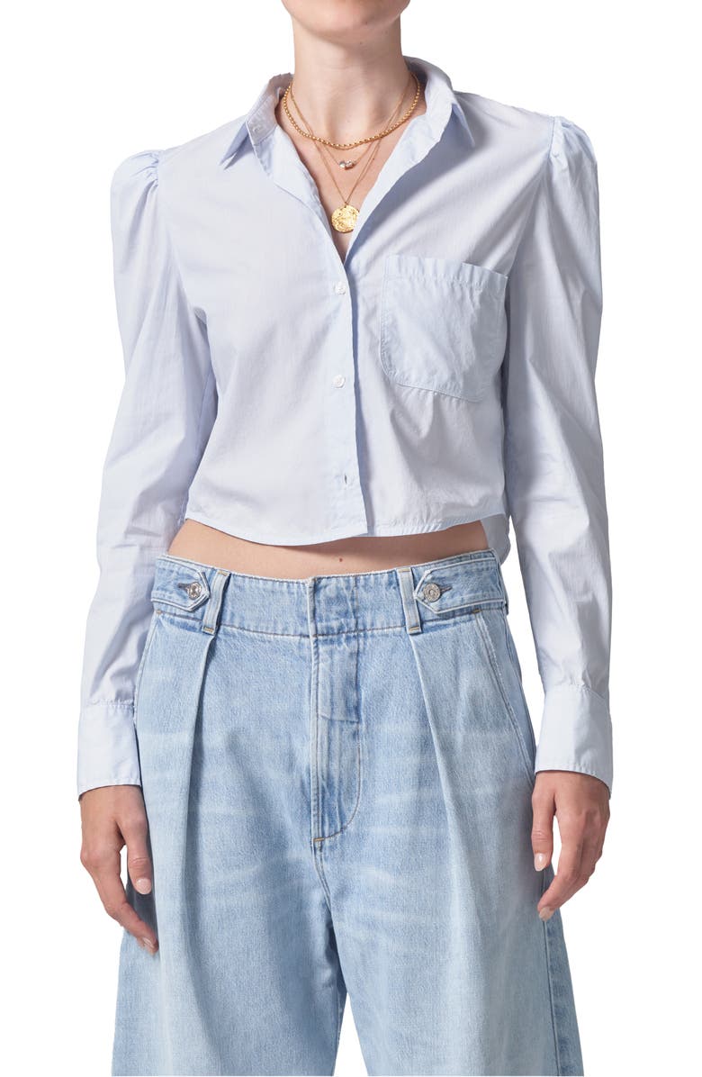 Citizens of Humanity Nia Puff Shoulder Long Sleeve Crop Button-Up Shirt ...